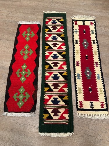 Lot of Hand Knotted Vintage Turkish Kilim Kilm Wool Area Rug 3 x 1 Ft ...