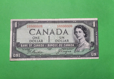 MIS-CENTERED Canada "Devil's Face" $1 Banknote 1954 Series, VF-25 ...