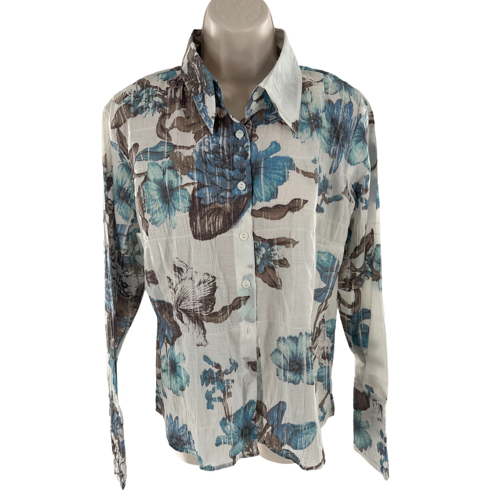 Mark Shale Women's Long Sleeve Floral Print Button Up Cotton Blend ...