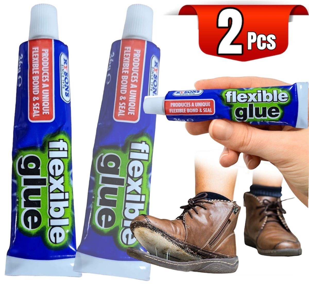 2 x FLEXIBLE ELASTIC GLUE Strong Repair Adhesive WATERPROOF Leather ...