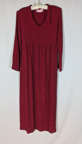 Vintage Motherhood Dress L Maternity Red Checkered Collared Maxi Modest ...