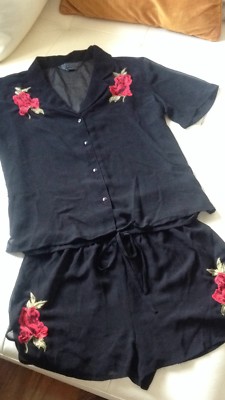 Womens Branded New Pyjamas Nightware Sheer Chiffon Black Embroidered ...