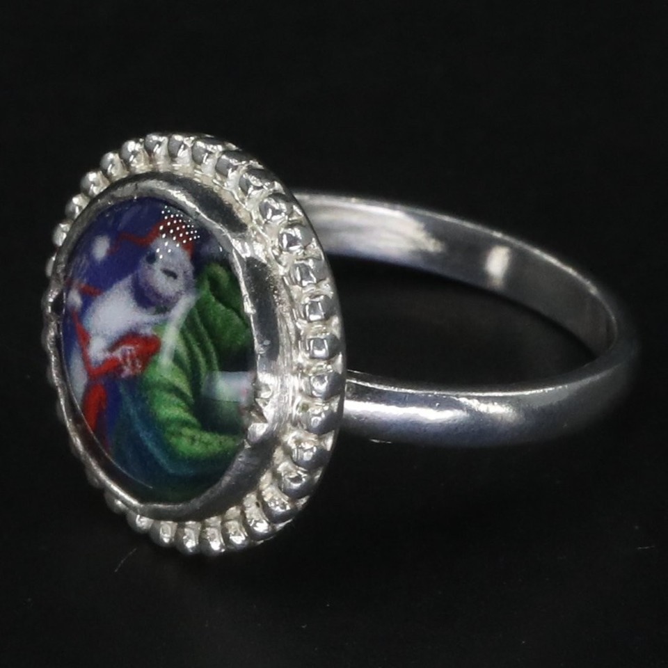 Sterling Silver - Painted Grinch Christmas Glass Pebbled Ring Size 6.5 ...