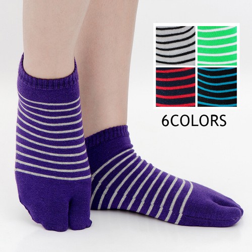 1 Pair Combed Cotton Men Ankle Boat Two Toes Socks Breathable Striped ...
