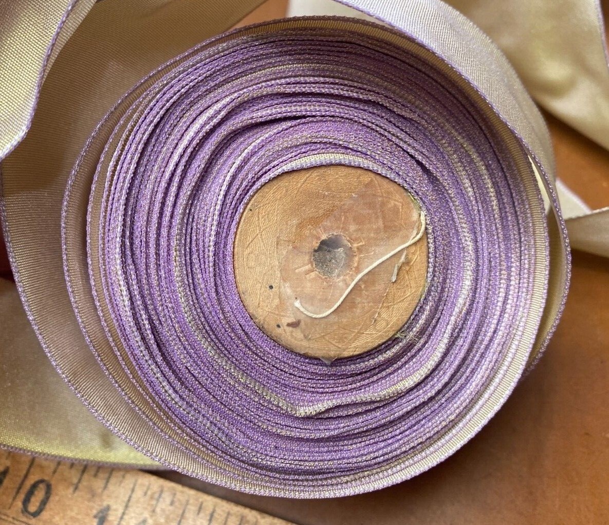 vintage rayon acetate ribbon 1.5" yellow lavender 1yd made in France | eBay
