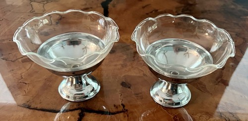 2 Scalloped GLASS SHERBET - ICE CREAM DESSERT CUPS WITH REMOVEABLE ...