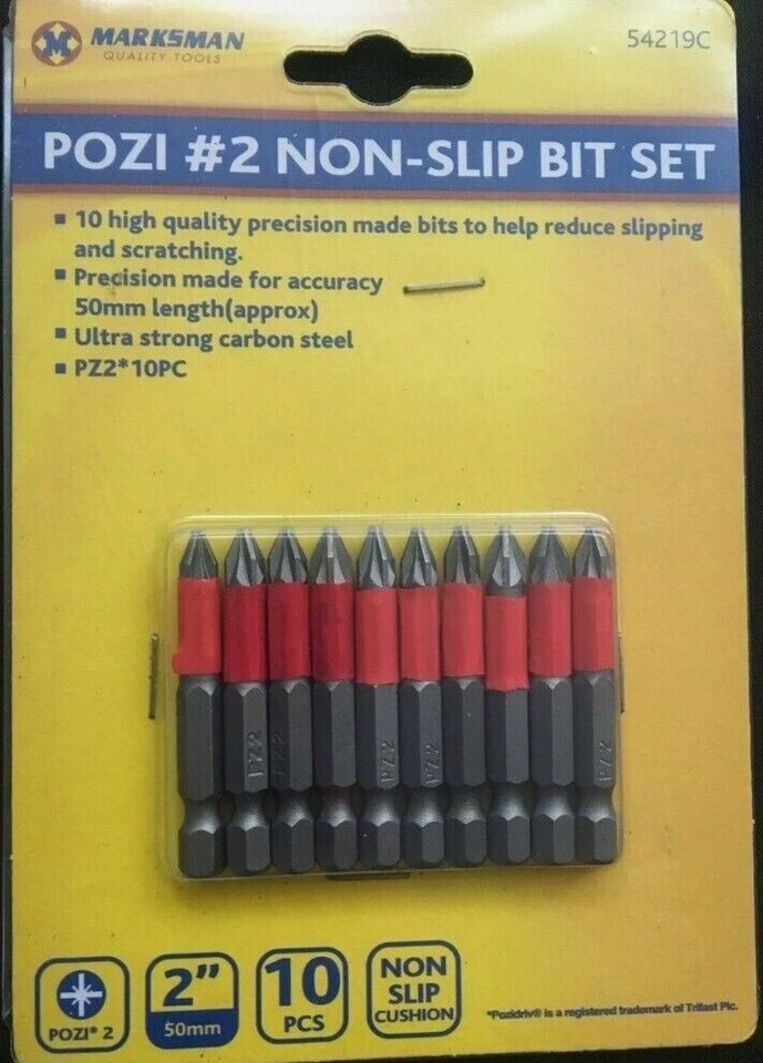 10pc PZ2 Pozi #2 Power Drill Screwdriver BIT SET Long Reach Non Slip 1/ ...