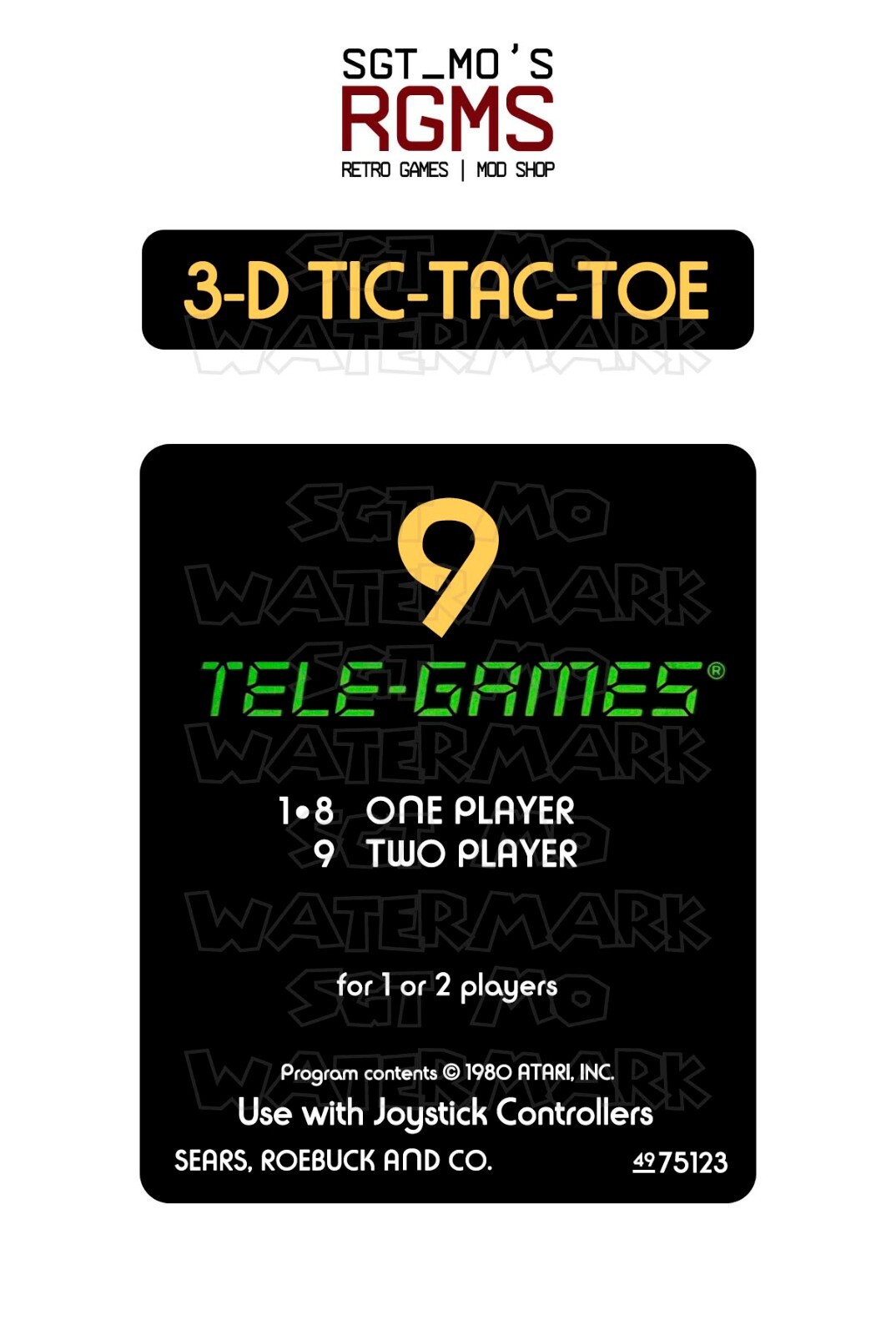 Atari 2600/Sears Tele-Games Replacement Label - 3D Tic Tac Toe | eBay
