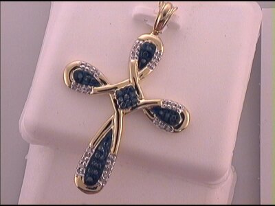 10k Yellow Gold Womens Color Enhanced Blue Diamond Cross Fashion ...