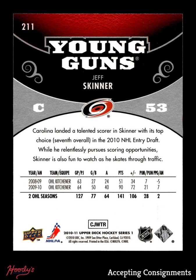 2010-11 Upper Deck #211 Jeff Skinner Young Guns ROOKIE RC HURRICANES | eBay