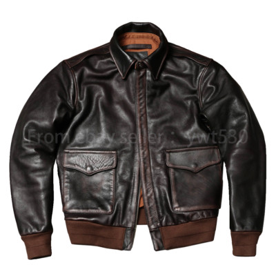 Tea Core Leather A2 Pilot Jacket Classic American Retro Men's Lapel ...