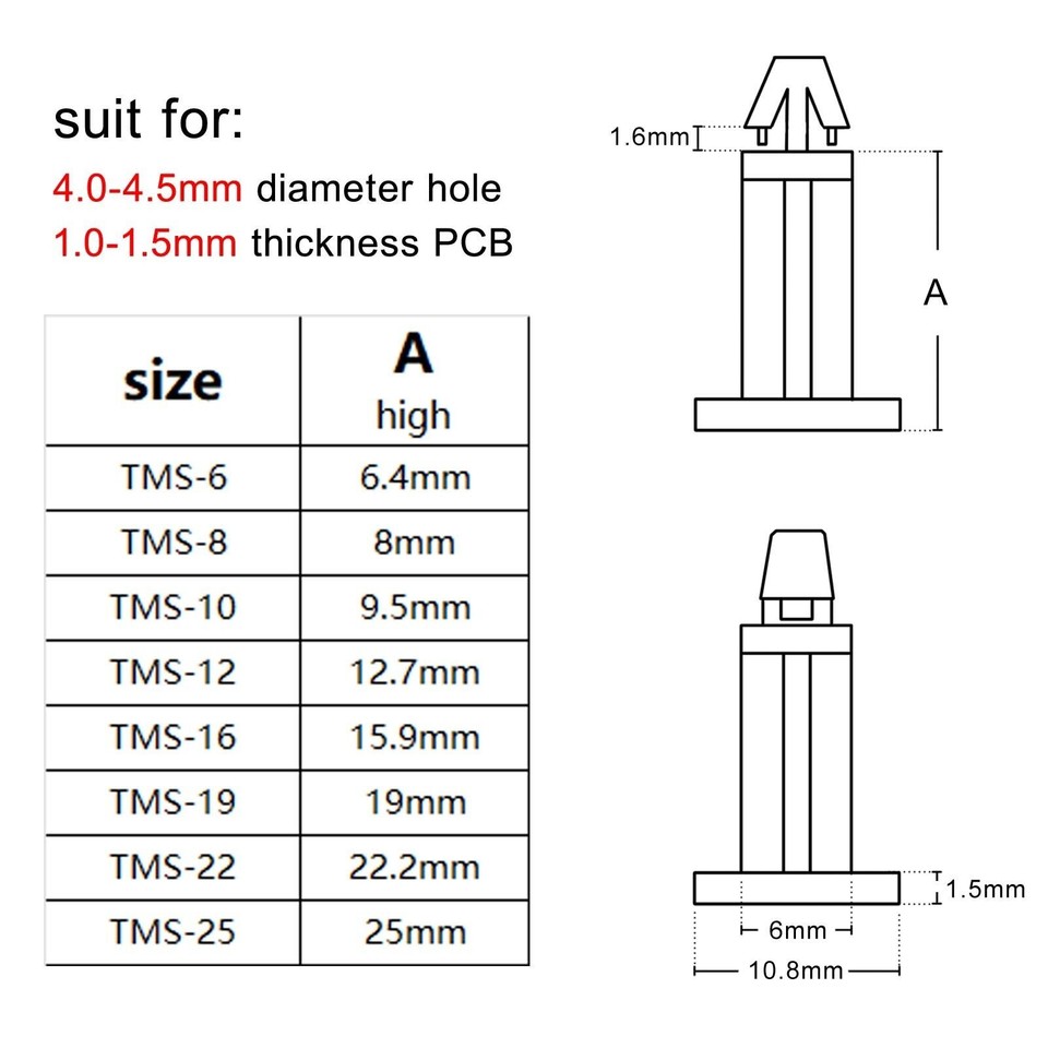 50pc Nylon Plastic Standoff Spacer Rivet Push In Fixed Support PCB ...