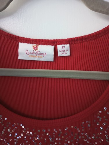 Quacker Factory 2x Red Ribbed Knit Sequin Tunic Top 30" Length Plus 22/ ...