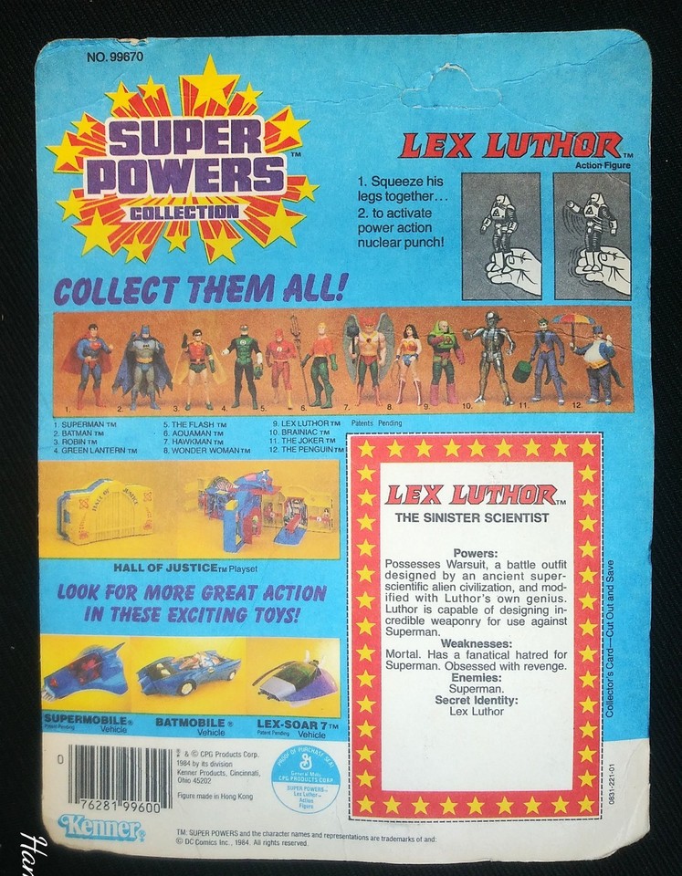 DC KENNER SUPER POWERS superhero toy LEX LUTHOR 1984 on 12-back card ...