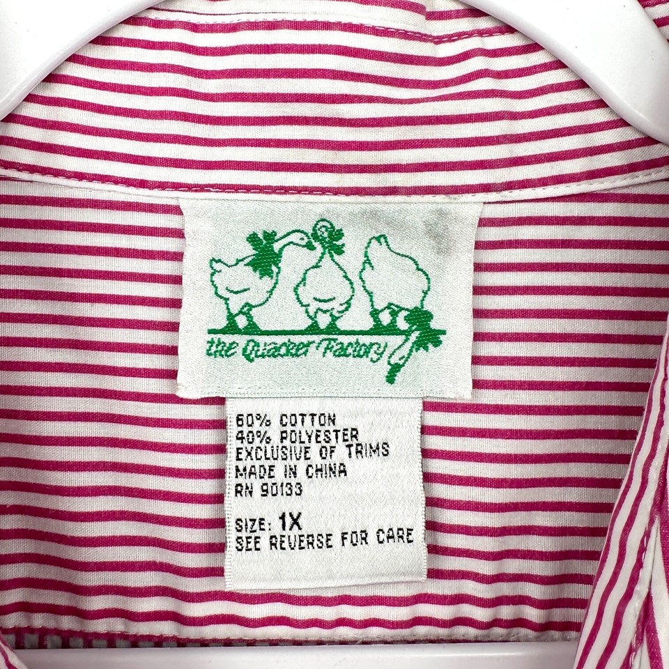 The Quacker Factory Pink Striped Butterfly Embroidery Short Sleeve Shirt 1X | eBay