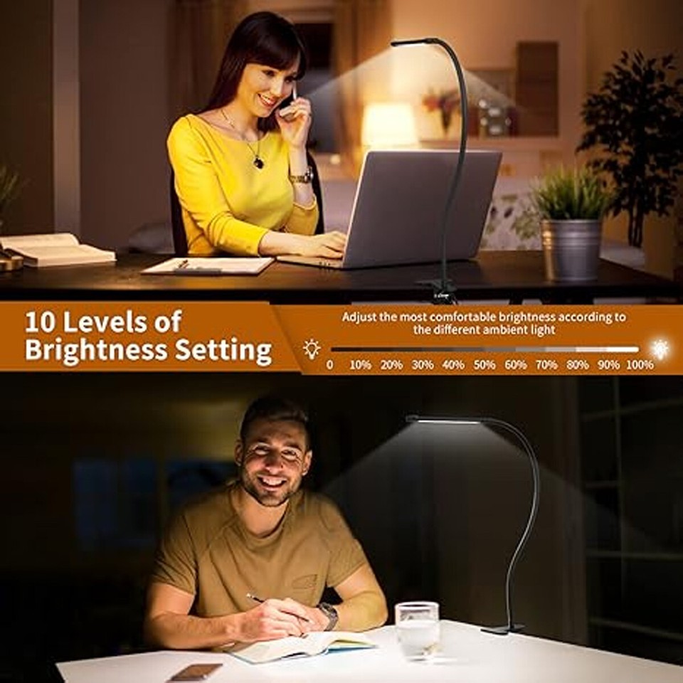 Flexible USB Clip-on Table Lamp LED Clamp Reading/Study/Bed/Laptop/Desk ...