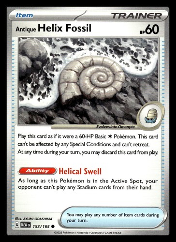 Antique Helix Fossil Common 153/165 SV: Scarlet and Violet 151 Pokemon ...