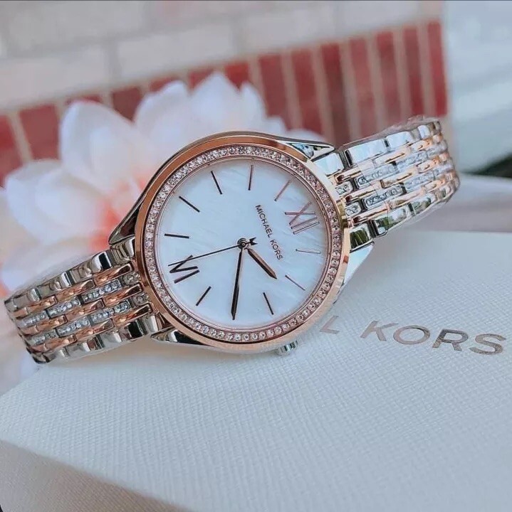 Michael Kors Mindy Three-Hand Silver Gold Tone Alloy Watch MK7084 | eBay