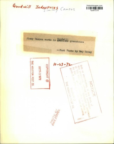 1972 Press Photo Goodwill Industries greenhouse worker Jimmy Campos ...