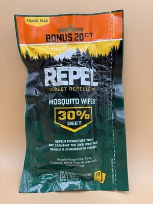 Repel Insect Repellent Mosquito Wipes 30% DEET 20 Ct 5x7" Wipes | eBay