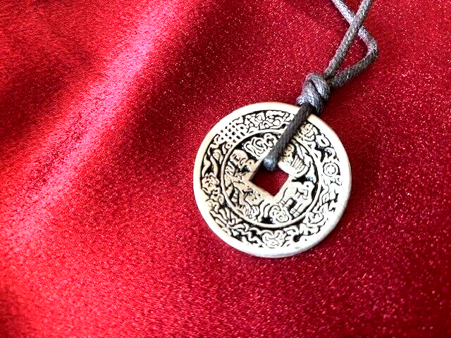 Chinese good fortune coin lucky charm necklace...w/gift box...stylish ...
