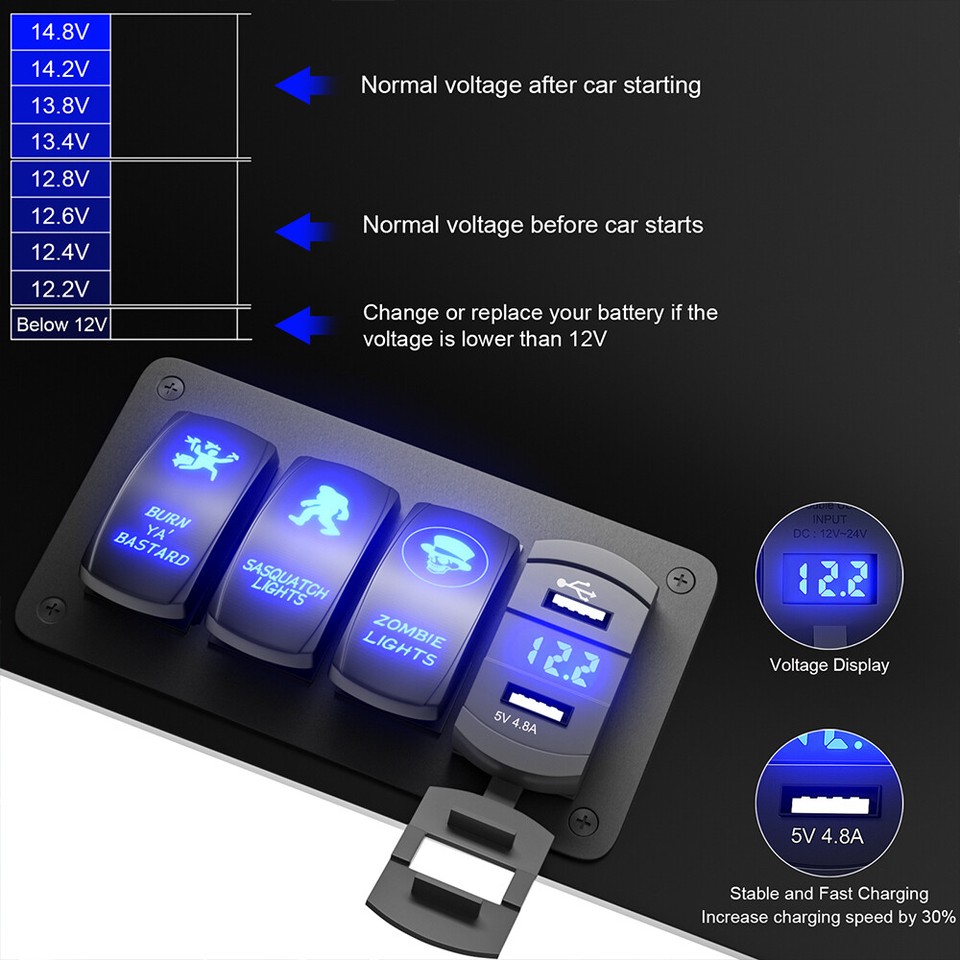 Custom 3Gang Aluminium Rocker Switch Panel 62 Styles Logos On-Off 12V w ...