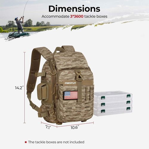 Piscifun Fishing Tackle Backpack with Rod & Gear Holder, Khaki ...