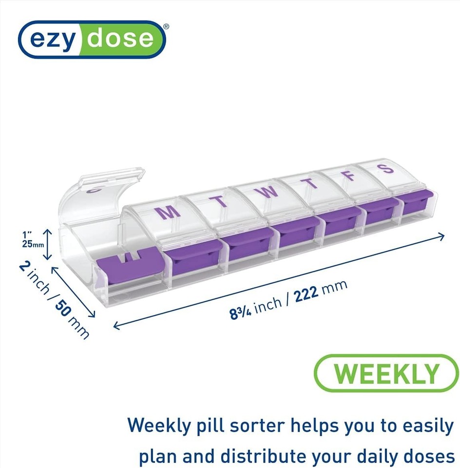 Weekly (7-Day) Pill Case, Medicine Planner, Daily Vitamin Organizer Box ...