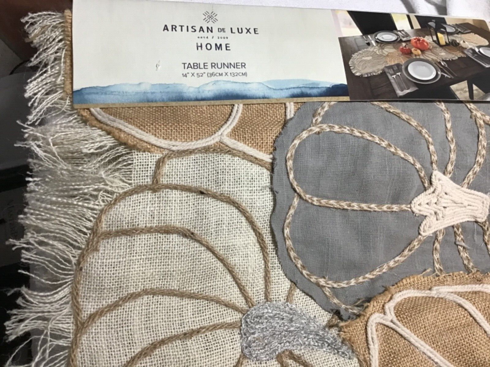 ARTISAN DELUXE HOME CENTERPIECE TABLE RUNNER BURLAP PUMPKINS 14 X 52 ...