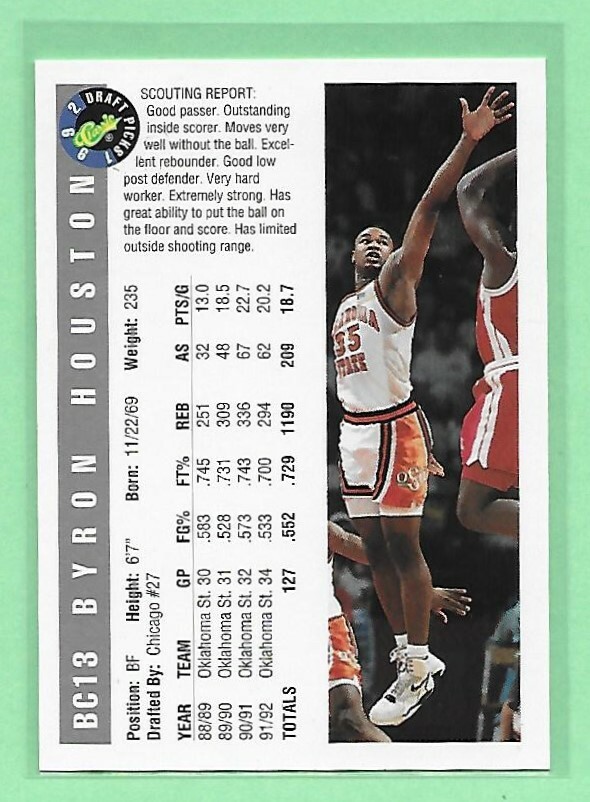 1992-93 Classic Draft Magicians Basketball Byron Houston RC #BC13 ...