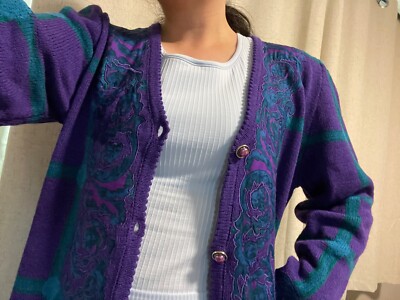 Vintage Anne Crimmins for Umi Collection Purple Cardigan Large Plaid ...