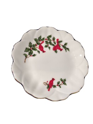 Lefton Holly Berries & Cardinal Christmas Candy Trinket Dish Bone China ...