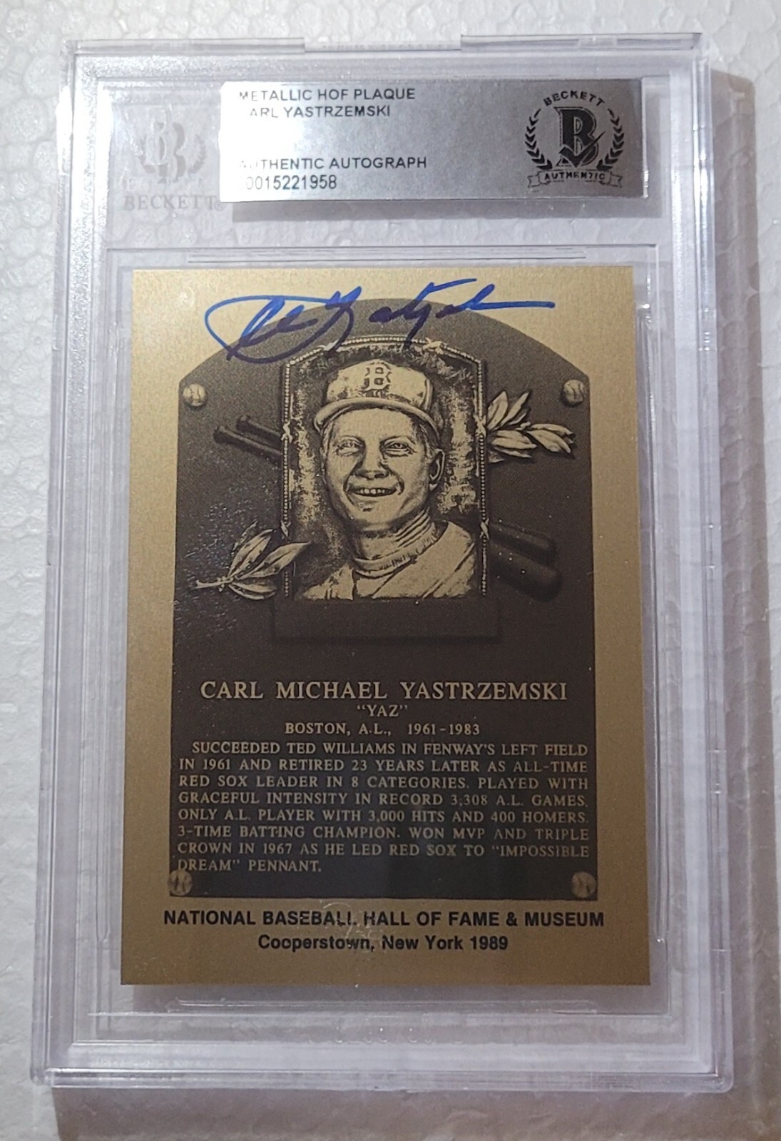 1981-89 Metallic Hall of Fame Plaque Carl Yastrzemski BAS Authentic ...