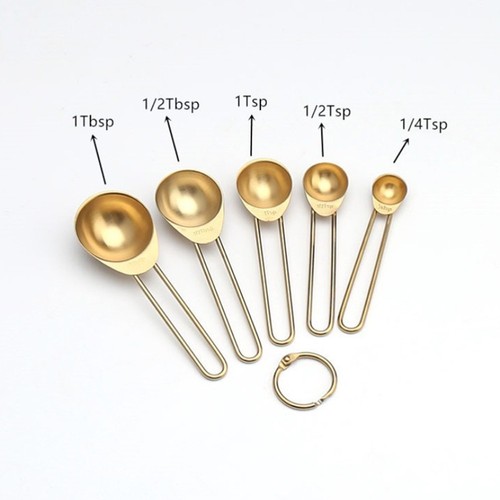 5 PCS Measuring Spoon Set Kitchen Baking Tools Gold Plated Spoons ...