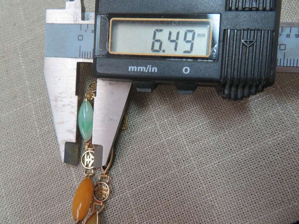 Vtg 14k Y. Gold Multi Jade Bracelet 6.75" Chinese Blessing Characters ...