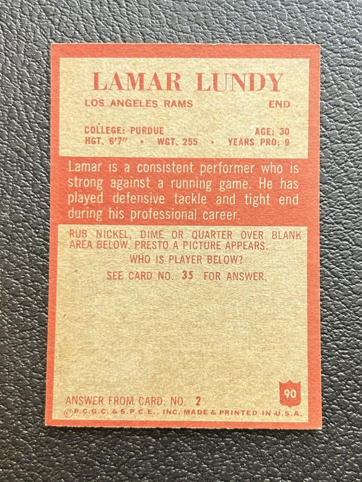 Lamar Lundy 1965 Philadelphia Rookie RC card #90 EX/MT Los Angeles Rams ...