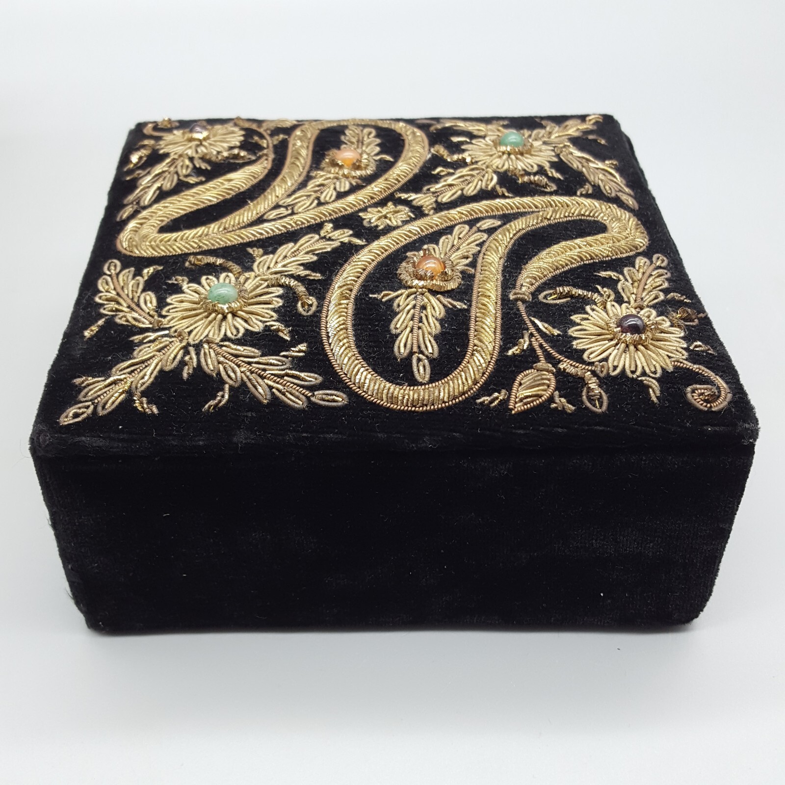 Sudha Box, Gold Embroidered Velvet with Semi Precious Stones, Silk ...