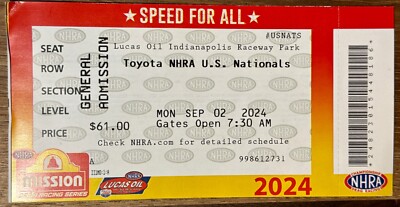2024 NHRA US Nationals Drag Racing Ticket, Indianapolis | eBay