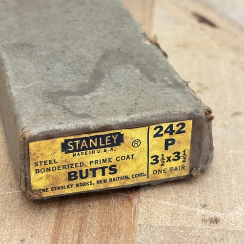Pair Vtg Stanley Hinges Bonderized Prime Coat Butts 242 P 3-1/2 x 3-1/2 ...