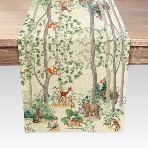 Rustic Woodland Table Runner - Cute Forest Animals, Country Lodge Cabin ...