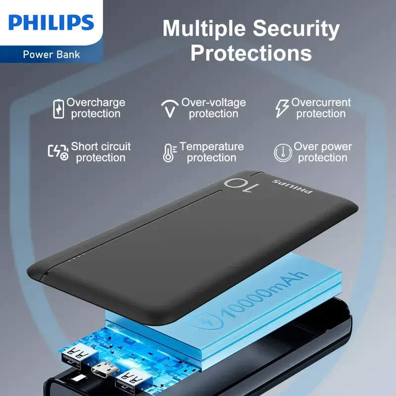 Philips 10000mAh Ultra Slim Mobile Power Bank, Fast Charge, Three Port ...