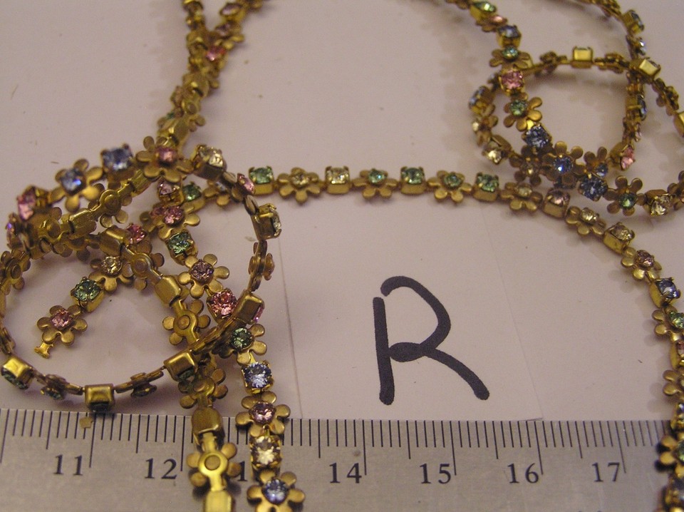Foot Vtg RARE 6mm Flower Rhinestone Swarovski Crystal Brass Chain Craft ...