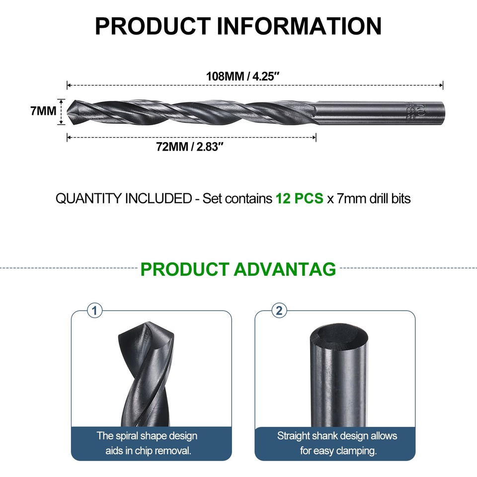 7mm Drill Bit Straight Shank 4241 HSS Black Nitride, 12pcs | eBay