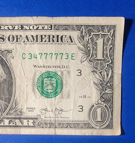 fancy serial number 2013 One Dollar note 5 IN A ROW LUCKY 77777,s | eBay