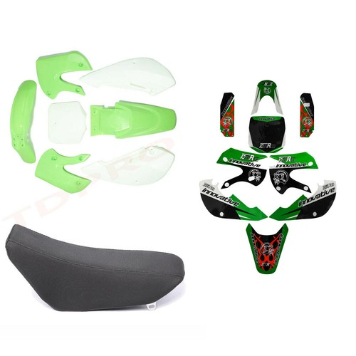 Plastics Sticker Kit and Seat for Kawasaki KLX110 KX65 DRZ110 Pit Dirt ...