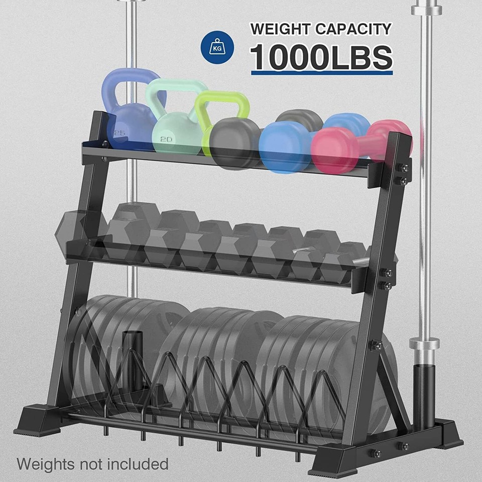 Dumbbell Rack 3-Tier Weight Plate Rack Storage Stand for Dumbbell ...