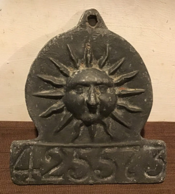 C1890 ANTIQUE LEAD FIRE MARK FROM THE SUN FIRE OFFICE - 18CM BY 16CM ...