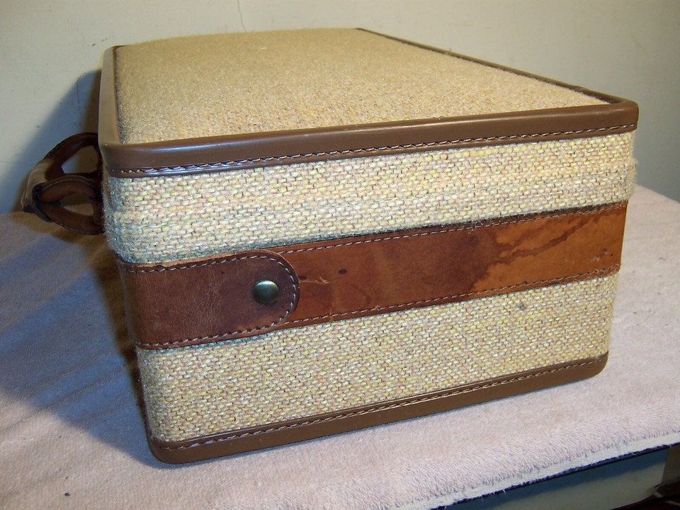 Vintage Original Hartmann Gold Tweed Suitcase Luggage Leather Handles 1 ...