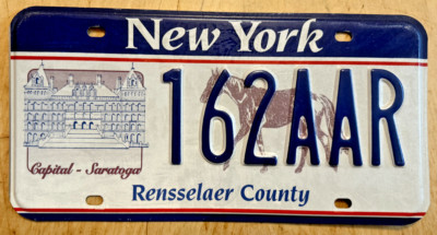 NEW YORK CAPITOL SARATOGA HORSE LICENSE PLATE " 162 AAR " NY RENSSELAER ...