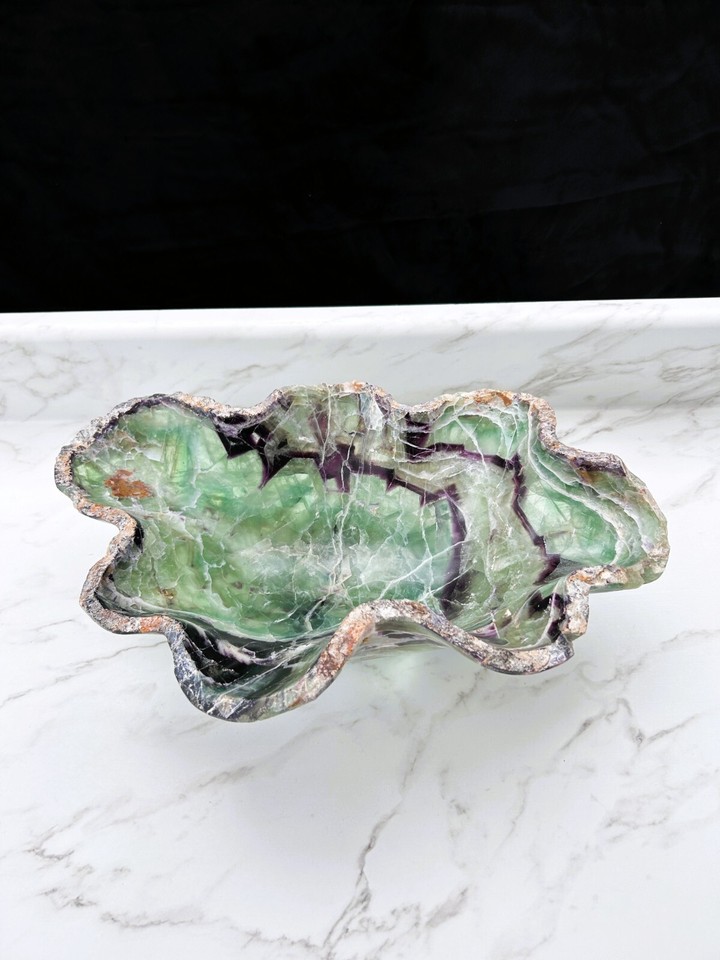 16" Green and Purple Fluorite Bowl with Natural Edge 8.4Lb | eBay